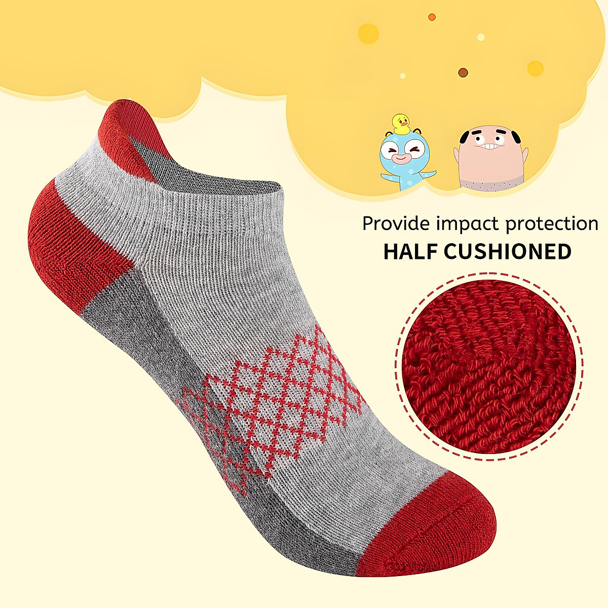 Comfoex Boys Socks 6 Pairs Ankle Athletic Sock Half Cushioned Low Cut Socks For Little Big Kids