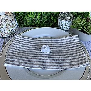 Linen Napkins – 100% French Flax – Stonewashed Pure Linen Cloth Napkins – Mitered Corners – Set of 4 (Gray/White Stripe)