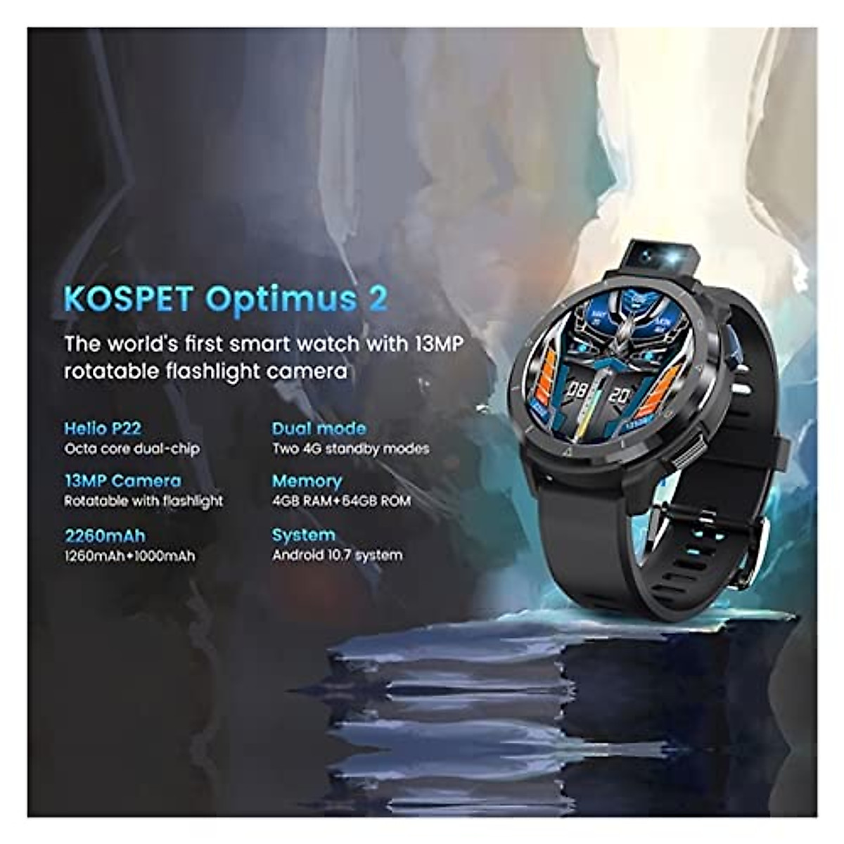 JAITEA Waterproof Dual-chip P22+PAR2822 Compatible Smartwatch 13MP IMX214 Camera 4GB 64GB Memory 1260mAh Men