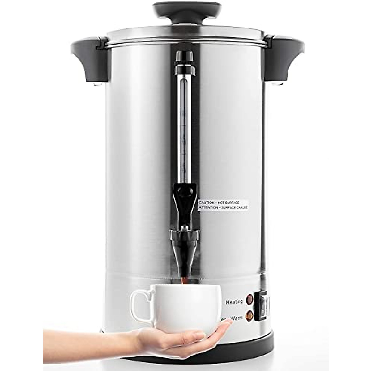 SYBO 2022 UPGRADE SR-CP-100B Commercial Grade Stainless Steel Percolate Coffee Maker Hot Water Urn for Catering, 100-Cup 16 L, Metallic