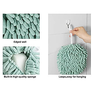 Nulubuu Soft Absorbent Chenille Ball Towel Sets, Quick Dry Hand, Towels for Bathroom/Kitchen Pack of 3 (Mint Green+Light Blue+Blue)