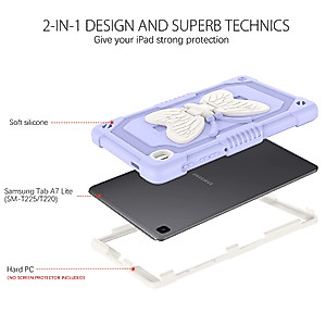 DUEDUE Design for Samsung Galaxy Tab A7 Lite 8.7” Case Butterfly Wings Kickstand Heavy Duty Shockproof Cute Full Protective Tablet Cover for Galaxy Tab A7 Lite 8.7 2021 Kids, Beige/Purple