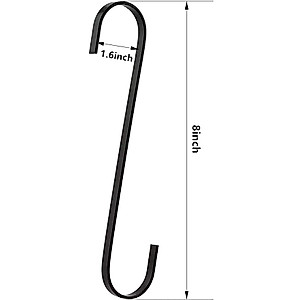 LuoQiuFa 8 inch Extra Large S Shaped Hooks, Heavy Duty Long S Hooks for Hanging Plant Extension Hooks for Kitchenware,Utensils,Pergola,Closet,Flower Basket,Garden,Indoor Outdoor Uses(Black4 Pack)