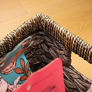 YRMT Wicker Woven Basket Water Hyacinth Storage Baskets for Organizing Medium Basket with Built-in Handles for Pantry Shelves Rectangular 13.8" x 9.8" x 6.3"