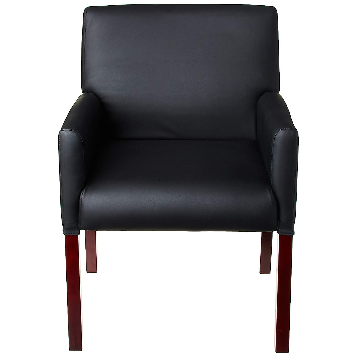 Boss Office Products Reception and Guest Box Arm Chairs with Mahogany Finish in Black