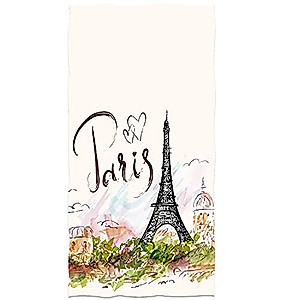 SLHETS Color Sketch of Eiffel Tower Hand Towels France Romantic City Paris Bath Towels Soft Absorbent Kitchen Dish Towels for Bathroom/Kitchen Decoration Hotel Gym Spa Sweat Towels 13.6 * 29'