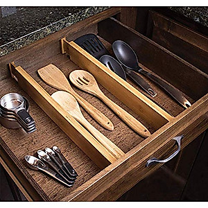 Bamboo Silverware Tray for drawer, Expandable/Adjustable Drawer Dividers (6 Pack)