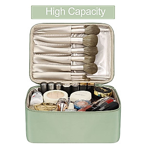 Pocmimut Makeup Bag,Cosmetic Bag for Women Travel Make Up Bag with Brush Compartment for Women(Green)