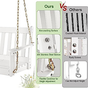 Tangkula 2 Person Hanging Porch Swing, Outdoor Bench Swing with Adjustable Chains, Hidden Cup Holders, HDPE Tree Swing Chair for Patio Backyard Deck Garden, 54 Inch (White)