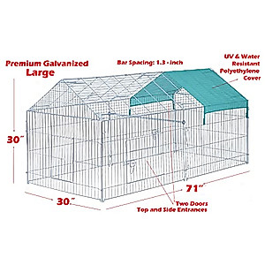 71" x 30" Galvanized Steel Foldable Outdoor Chicken Coop Run Metal Pet Hutch Enclosure Small Animal Playpen Waterproof Cover for Rabbits Chickens