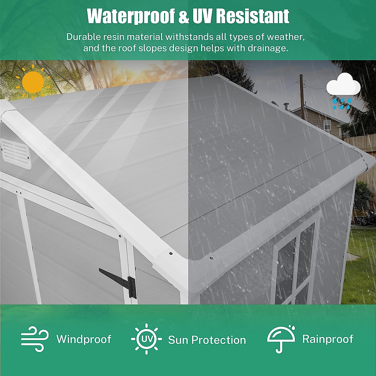 Seizeen 6x4.4ft Resin Shed with Floor, Waterproof Outdoor Plastic Garden Shed with Lockable Doors, Window & Vents, Outdoor Storage Shed for Storing Patio Furniture, Tools, Bike and Lawn Mower (Gray)