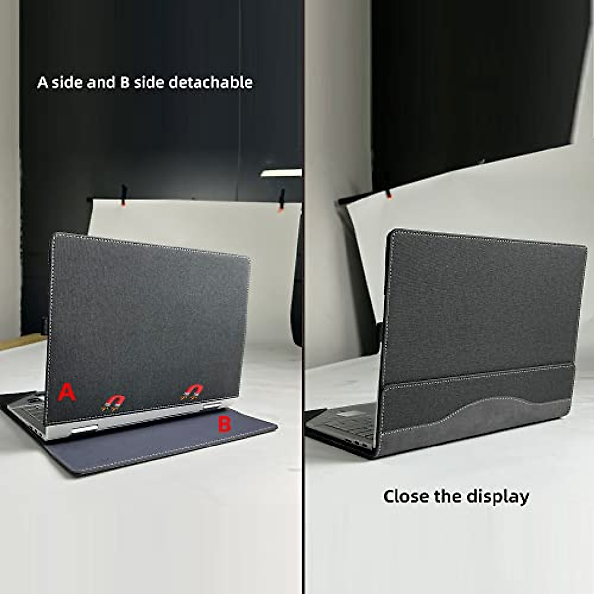 VEVOOD Laptop Case Cover for Dell Inspiron 7430 Plus 7420 14" Laptop & Inspiron 14 Pro 5420 5430 7425 5425 All-Inclusive Drop-Proof Case 14" PU Leather Inner Pocket Cover (Gray)