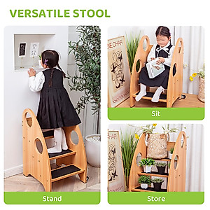 StrongTek Toddler Step Stool for Kitchen and Bathroom, Kids Step Stool for Learning, Toddler Kitchen Stool Helper, and Toddler Standing Tower - 28" High, with Wheels and Handles, 350 lbs Capacity