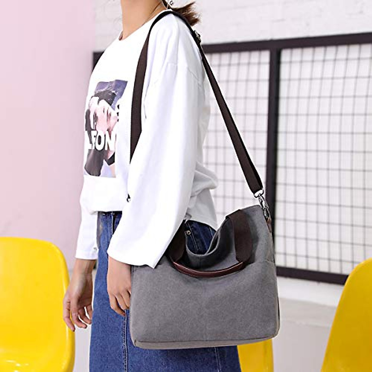 DOURR Hobo Handbags, Canvas Crossbody Bags for women Fashion Crossover Purse Cotton Shoulder Bag (Gray-01)