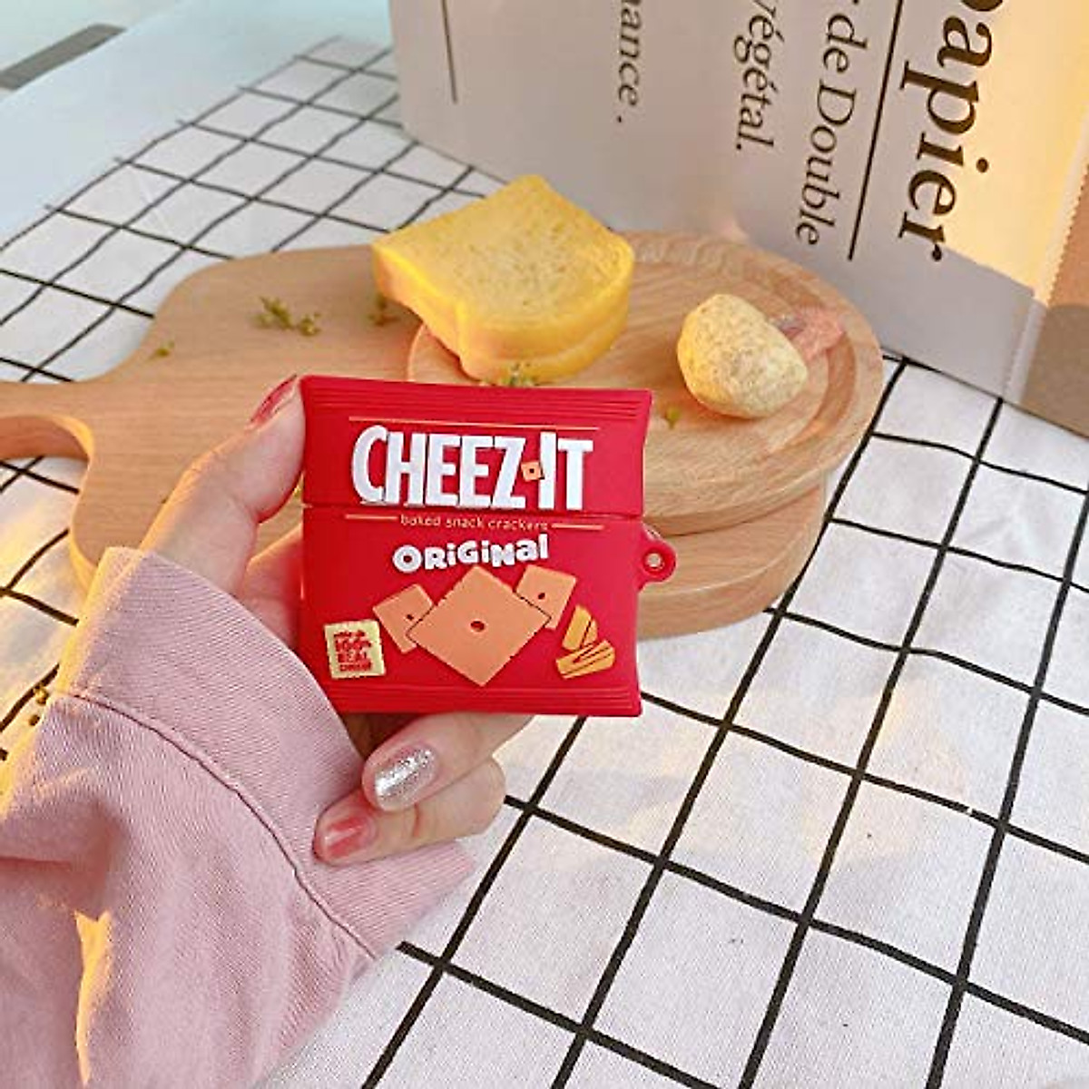 Case for Airpod Pro,6 in 1 Soft Silicone Airpods pro Accessories Set Cover, 3D Cute Funny Cartoon AirPods Pro Food cookie Skin for Girls Women with Watch Holder/Ear Hooks/Keychain/Brush/Strap(Cheezit)