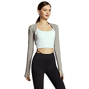 Trendy Ballet Dance Shawl Shrug for Women Open Front Cardigan Workout Arm Sleeves Crop Bolero Top with Thumb Holes for Cycling Outdoor Yoga Pilates Golf Sun Protection Grey