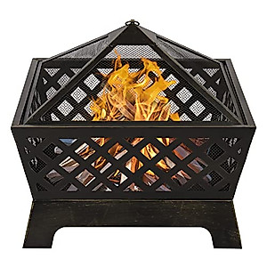 Fire Pits for Outside Firepit Outdoor Fireplace Wood Burning Fire Pit, 26.4 Inchs Large Portable Fire Pit with Fire Pit Screen for Outdoor Outside Camping Patio Garden Backyard, Bronze