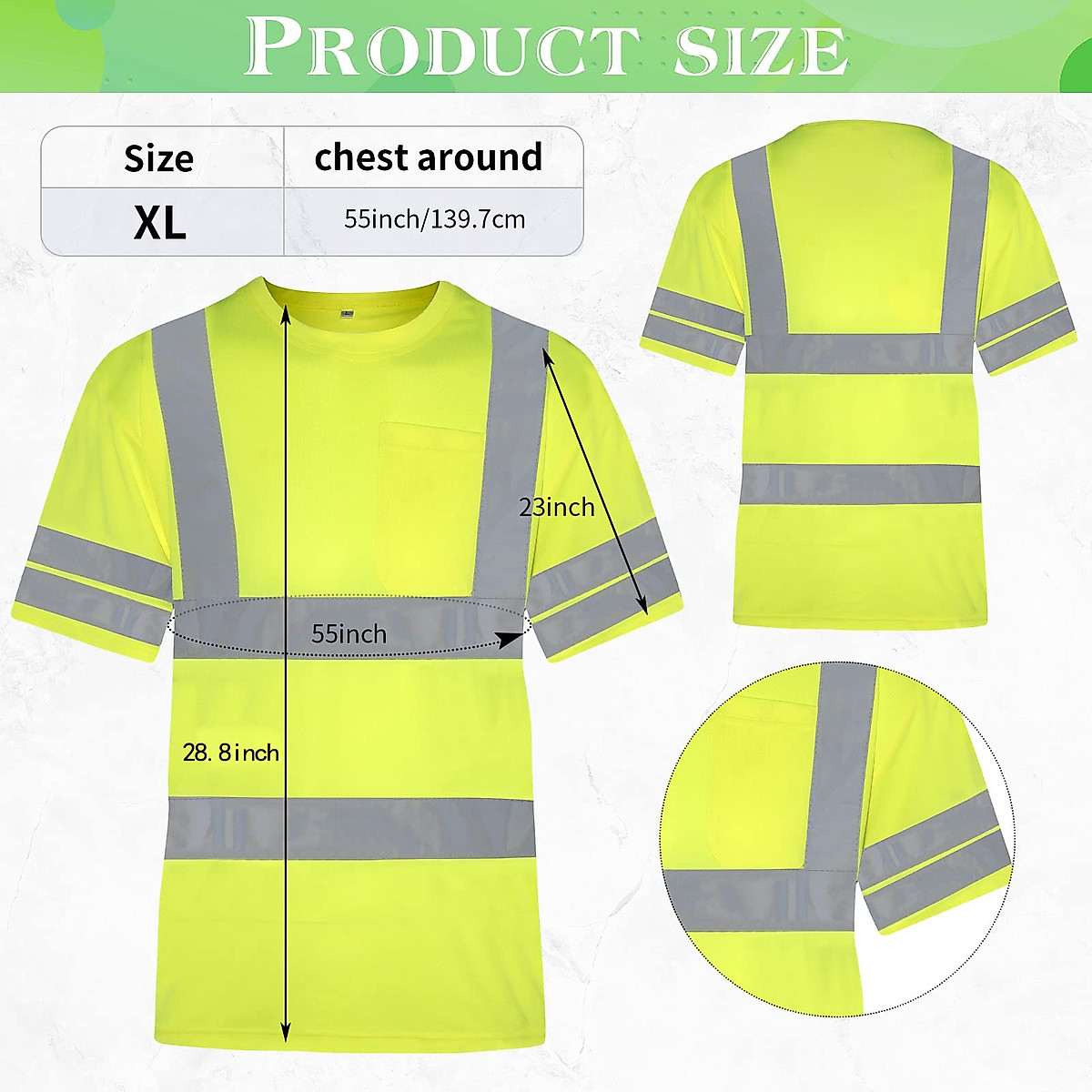 Coume 6 Packs XL Size High Visibility Safety Shirts Reflective T Shirt Yellow Breathable Unisex Safety Workwear