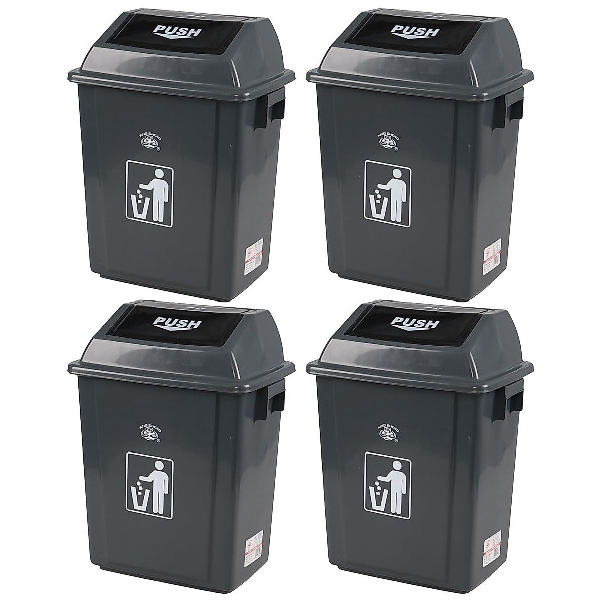 AnnkkyUS 6 Gallon Plastic Garbage Cans with Swing Lid, 4 Pack Grey Plastic Trash Can