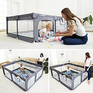 LEKILV Baby Playpen, Extra Large Playpen for Babies and Toddlers, Outdoor Portable Foldable Infant Playpen, Sturdy Safety Huge Baby Fence Play Mat Ball Pit（59x70.8x26 in)
