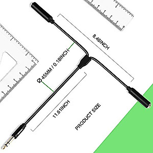 HOSONGIN 1/4 inch TRS Stereo Splitter Y Cable 1.6Ft, 1/4 Inch 6.35mm Stereo Male Plug to Dual 1/4 Inch 6.35mm Female Jack, Black Aluminum Alloy Shell Gold Plated Plug Socket