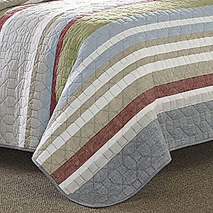 Eddie Bauer - Queen Quilt Set, Cotton Reversible Bedding with Matching Shams, Lightweight Home Decor for All Seasons (Salmon Ladder Multi, Queen)