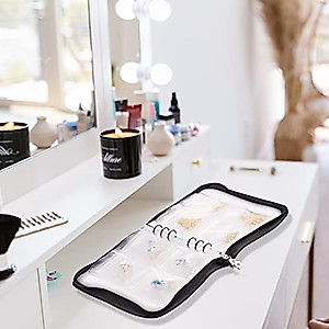 DIRZA Jewelry Travel Organizer Earring Case Transparent Jewelry Storage Book Clear Booklet Zipper Pouch Bag for Necklaces, Earrings, Rings, Bracelets 96 pocks