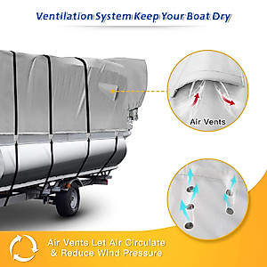 Fuprosico 1200D Pontoon Cover Heavy Duty Pontoon Boat Covers Waterproof Pontoon Cover Pontoon Boat Cover with Motor Cover,Grey 21-24ft