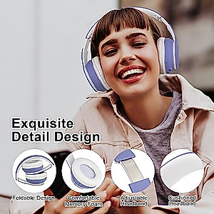 JOMILIN B9 Wireless Headphones Over-Ear, 60 Hours Playtime Lightweight Folding Hi-fi Stereo Bass Bluetooth Headset with Mic, Volume Control Headphones for iPad/Travel/Tablet/PC (Purple)