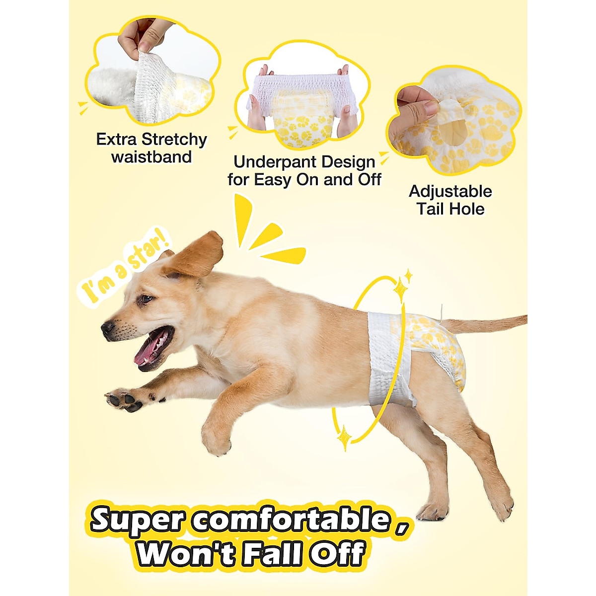 Dono Dog Diapers Female with Stretchy Waist-28Pcs, Disposable Full Wrap Female Puppy Dog in Heat Period Diapers, 360° Leak-Proof Super Absorbent Doggie Puppy Diapers for Small Medium Large Dogs