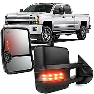 OCPTY A Pair of Towing Mirrors Replacement Fit For 2007-13 for Chevy Avalanche 1500 Suburban 1500 2500 Tahoe for GMC Yukon Pickup Tow Mirrors Power Adjusted Heated LED Turn Signal Black