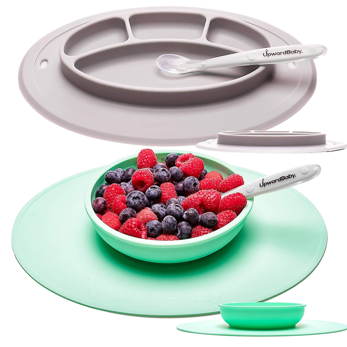 UpwardBaby Suction Toddler Plate and Bowl Feeding Placemat and Suction Bowl Set Bundle