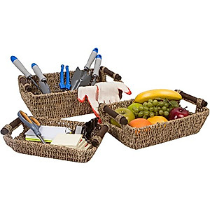 Seagrass & Wood Handled Baskets by Trademark Innovations (Set of 3)