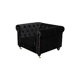 American Home Classic Claire 15" 1-Seat Traditional Velvet Sofa in Gold/Black