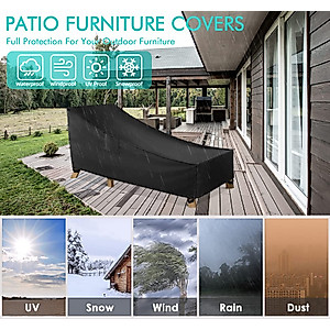 WLEAFJ Patio Chaise Lounge Cover Waterproof, Heavy Duty Outdoor Lounge Chair Covers, Black Durable Patio Furniture Covers, 78L x 34W x 32H inch - 2 Pack