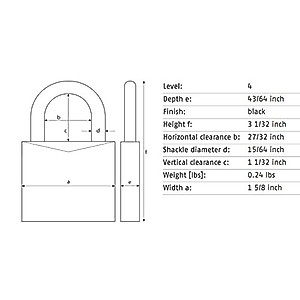 ABUS 145/40 C Aluminum Resettable Combination Padlock, 4 Dial, Black