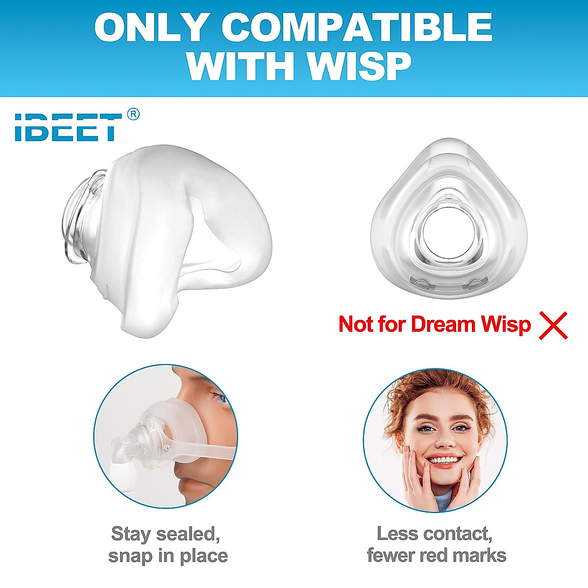 2PCS Replacement Cushion (Large) for Wisp - Cosy Fit for Secure Seal, IBEET Replacement Nasal Supplies, Large