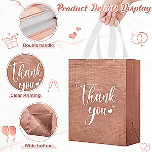 Sweetude 30 Pcs Thank You Gift Bags with Handles Bulk Reusable Goodie Bag Non Woven Foldable Handbag for Graduation Wedding Bridesmaid Gifts(10 x 8 x 4 Inch,Rose Gold)