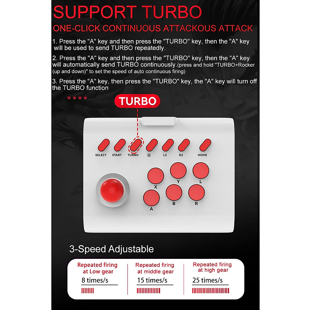 arVin Arcade Fight Stick Joystick Game Controller for iPhone iOS Android PC Fighting Stick for Nintendo Switch/PS3/PS4 Arcade Rocker Gamepad with Turbo & Marco for Emulators/Cloud/PS Remote Play/Steam