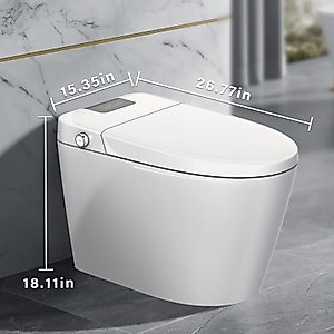 Liyarya Smart Bidet Toilet, Tankless Toilet with Built-in Bidet Seat, Modern Toilet with Foot Sensor Operation, Heated Seat, Auto Open/Close, Auto Flush, LED Light, Digital Display, Remote Control