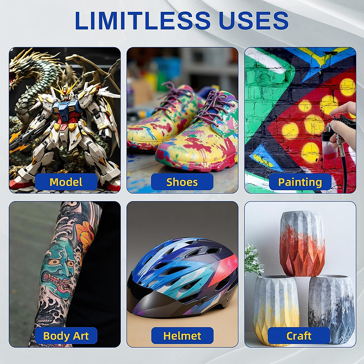 OPHIR 0.3mm Airbrush Kit, Siphon Feed Airbrush Gun with 5X 22CC Airbrush Bottles, M5 Female & 1/8 Male Connector for Model, Craft, Shoes, Temporary Tattoo Airbrushing, Easily Change Airbrush Paints