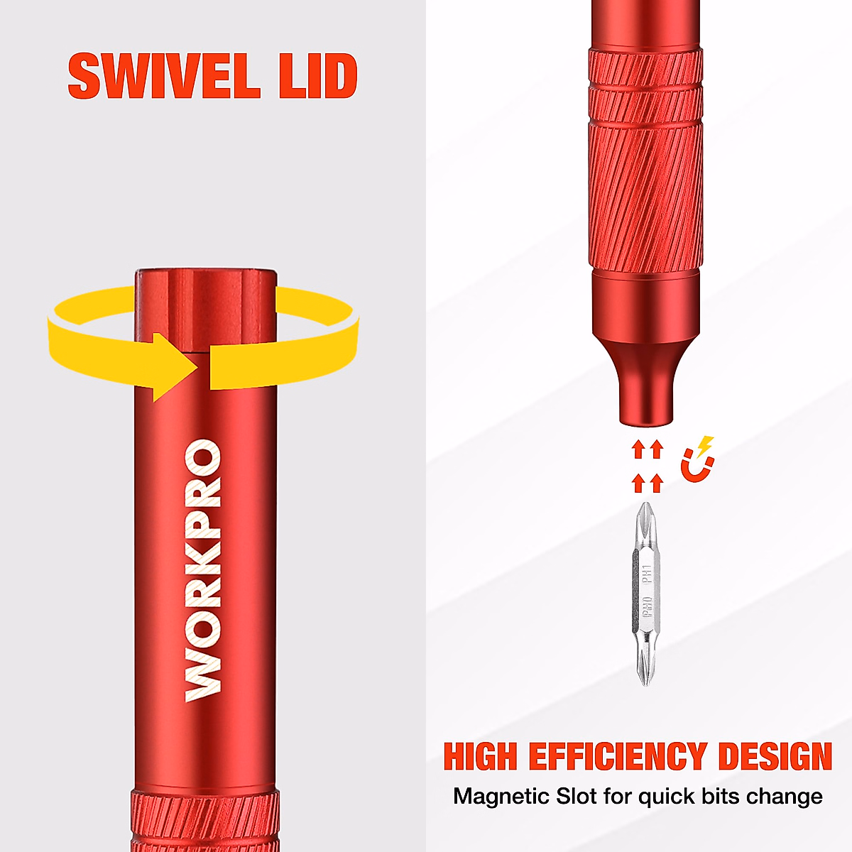 WORKPRO 24-in-1 Precision Screwdriver Sets, Pen Style Manual Screwdriver, 24 pcs Tough S2 Steel Small Screwdriver Bits, Ideal for Eyeglass, Watch, Laptop, Phone, Jewelry and Electronic, Red