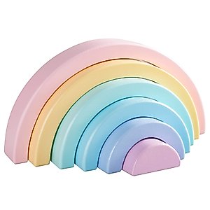 MERRYHEART Wooden Rainbow Small Stacker, 6 Piece Rainbow Stacking Toy for Baby/Toddlers/Kids, Montessori Education Pastel Rainbow Decor, Kindergarten Teaching Aid