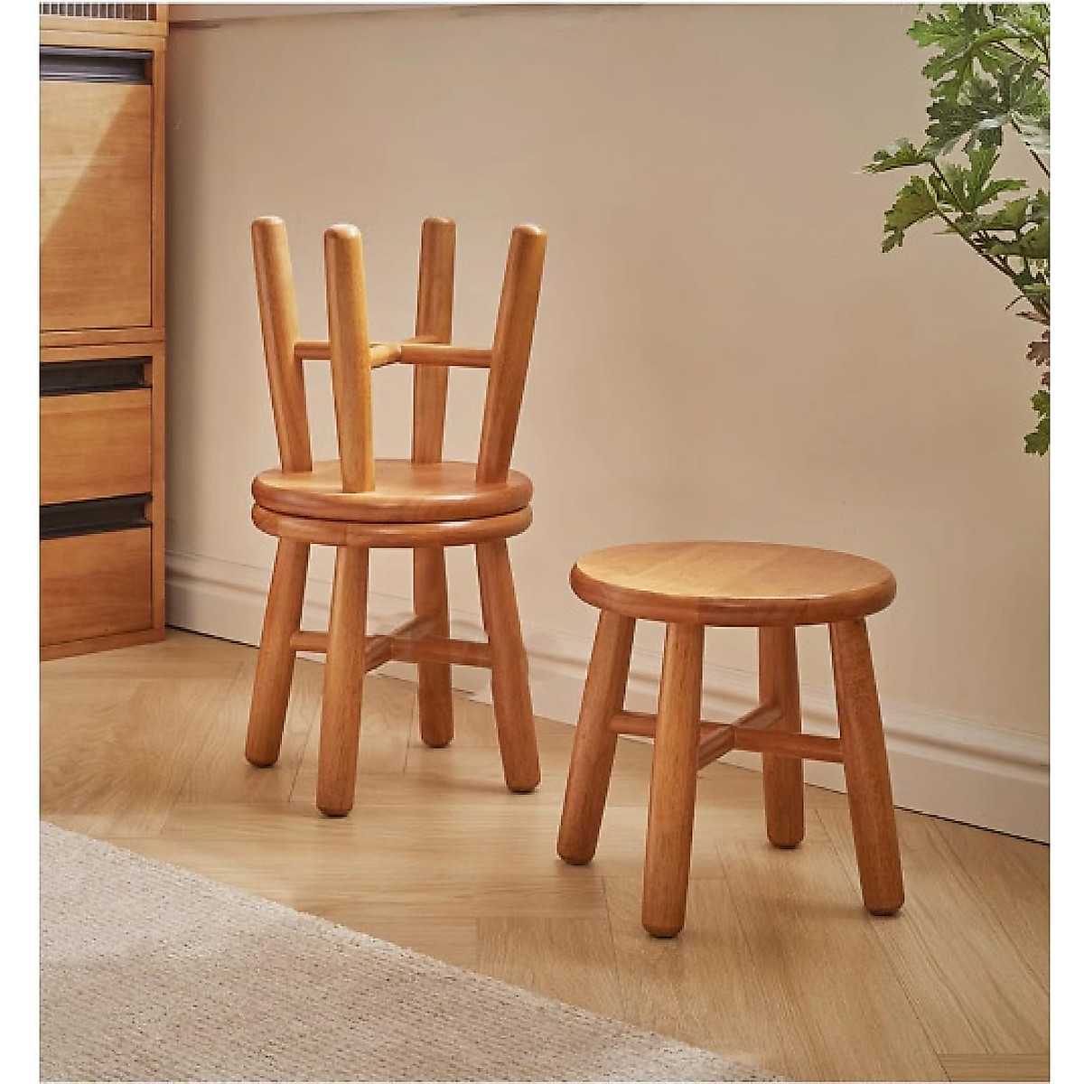 ACICS Round Step Stool Milking Stool Handcrafted Rubber Wood Stool Wooden Stool Small Short Stool, Shoe Changing Stool Shower Stool Suitable for Living Room Sofa Footstool(27 * 27 * 27CM, A)