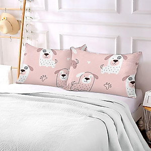 TSENQUE Pink Childish Dog Puppy Decorative Zippered Pillowcase Pillow Sham Standard Queen King Body Pillows Cute Bed Pillows Decoration for Bed Pillow, Queen Size, 20" x 30"