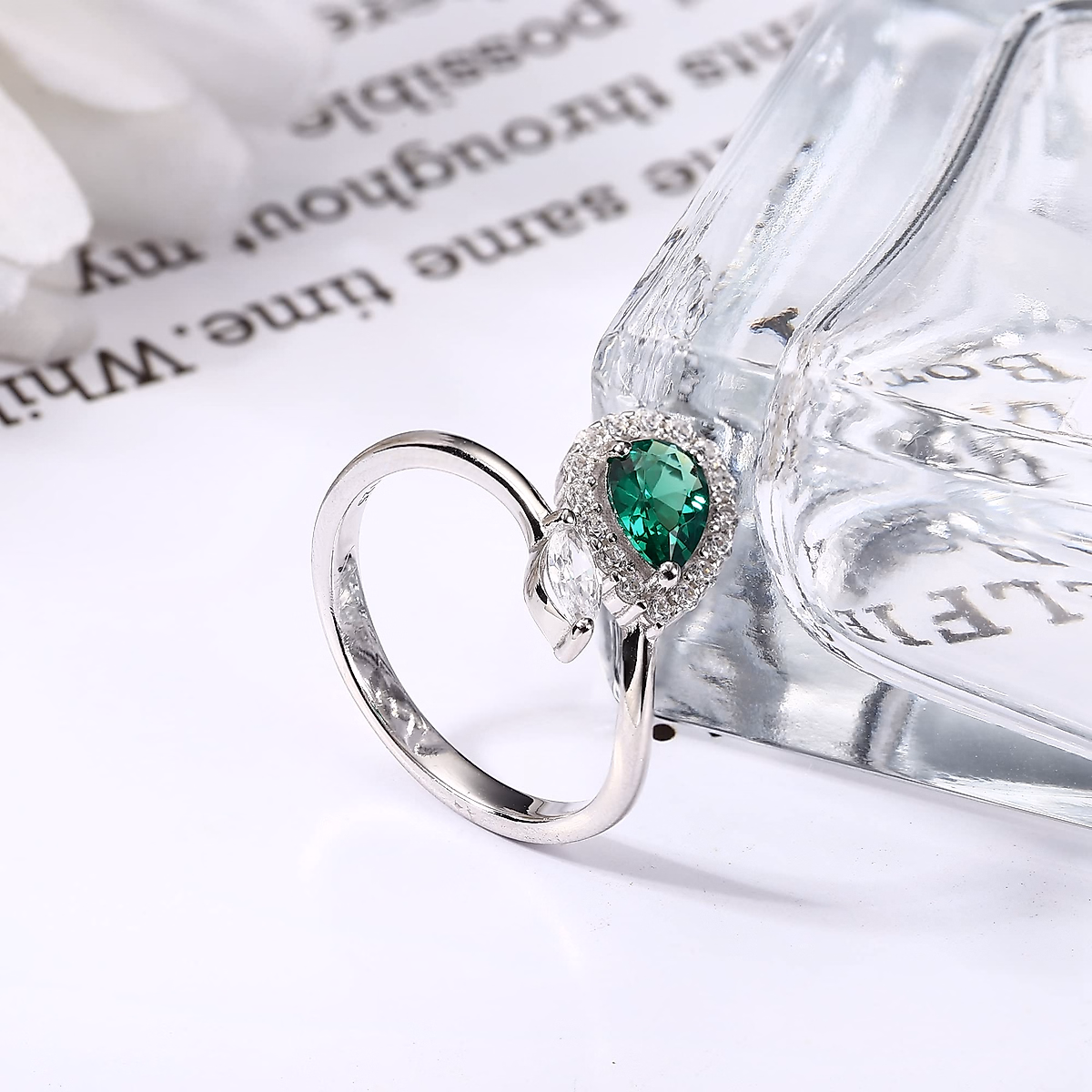 MUSECLOUD 925 Sterling Silver Birthstone Rings for Mothers Teardrop CZ Engagement Rings Adjustable Cubic Zirconia Thumb Open Rings for Women (Silver-May)