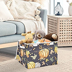 Autumn Orange Pumpkins Thanksgiving Day Storage Bins with Lids Collapsible Storage Box Basket with Lid Closet Organizer Containers File Boxes with Lids for Office Cars Balcony Outside Home