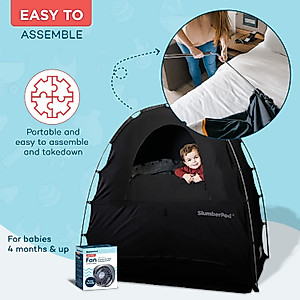 SlumberPod and Fan Combo Portable Privacy Pod Blackout Canopy Crib Cover, Sleeping Space for Age 4 Months and Up, Pack n Play Blackout Cover, Baby Travel Crib Canopy (Black/Grey)