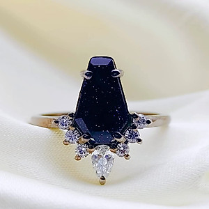 Rings For Women Goldstone Ring | 925 Sterling Silver Rings | Prong Set Ring | 8X12 Mm Coffin Goldstone Ring Beautiful Gift Wedding Ring BY FOREVER GEMS & JEWELS, Blue,Rose Gold,White