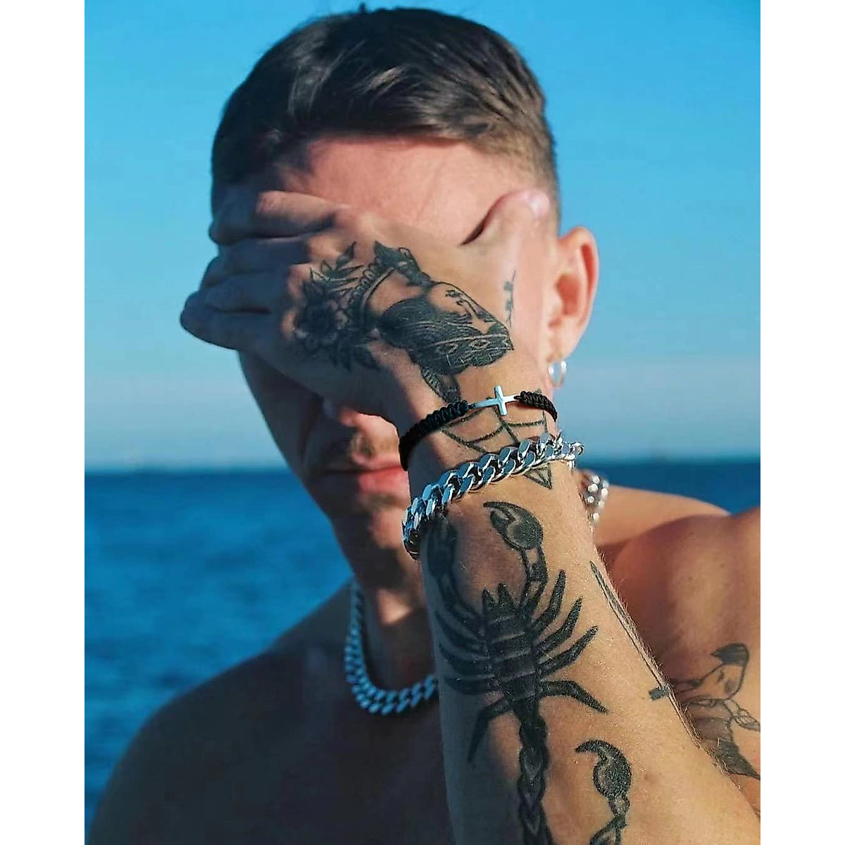 JAYUMO Cross Bracelet for Women, Ankh Cross Adjustable Nylon Rope Christian Handmade Braided Bracelet for Men Women (Black Cross)